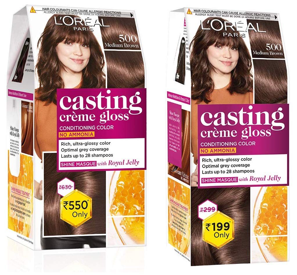 Buy L'oreal Casting Creme Gloss Hair Color - 500 Medium Brown Twin Pack ...