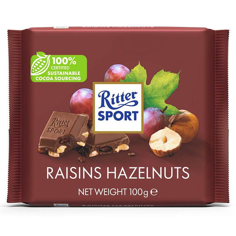 Buy Ritter Sport Milk Chocolate with Raisins & Hazelnuts, 100g Online ...