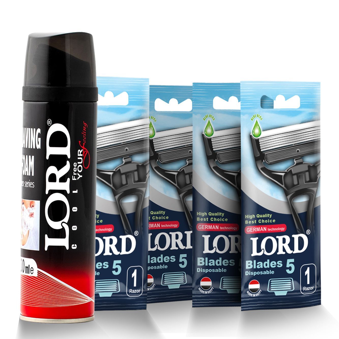 Buy Lord 5 Blade Razors, 4 Pieces + Shaving Foam, 200ml Online in Egypt ...