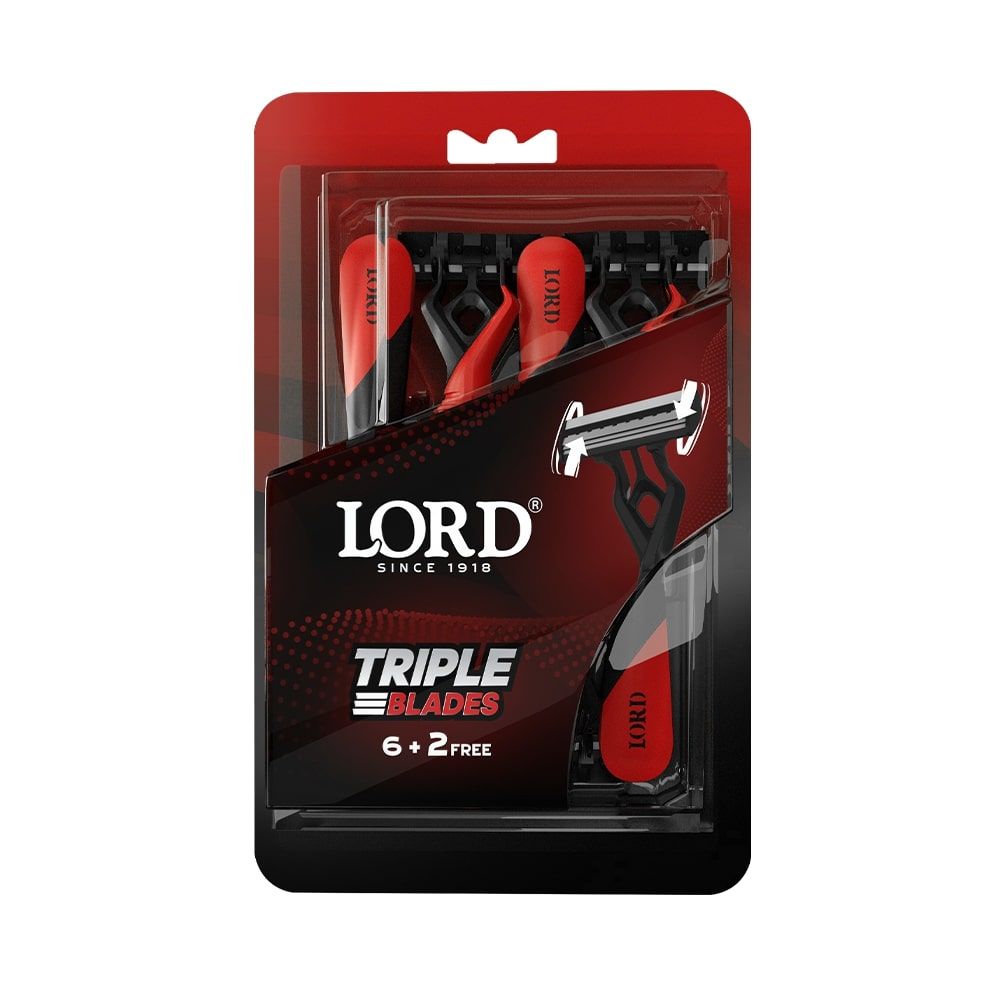 Buy Lord Triple Blades Red Plus with Rubber Handle for Men, 6+2 ...