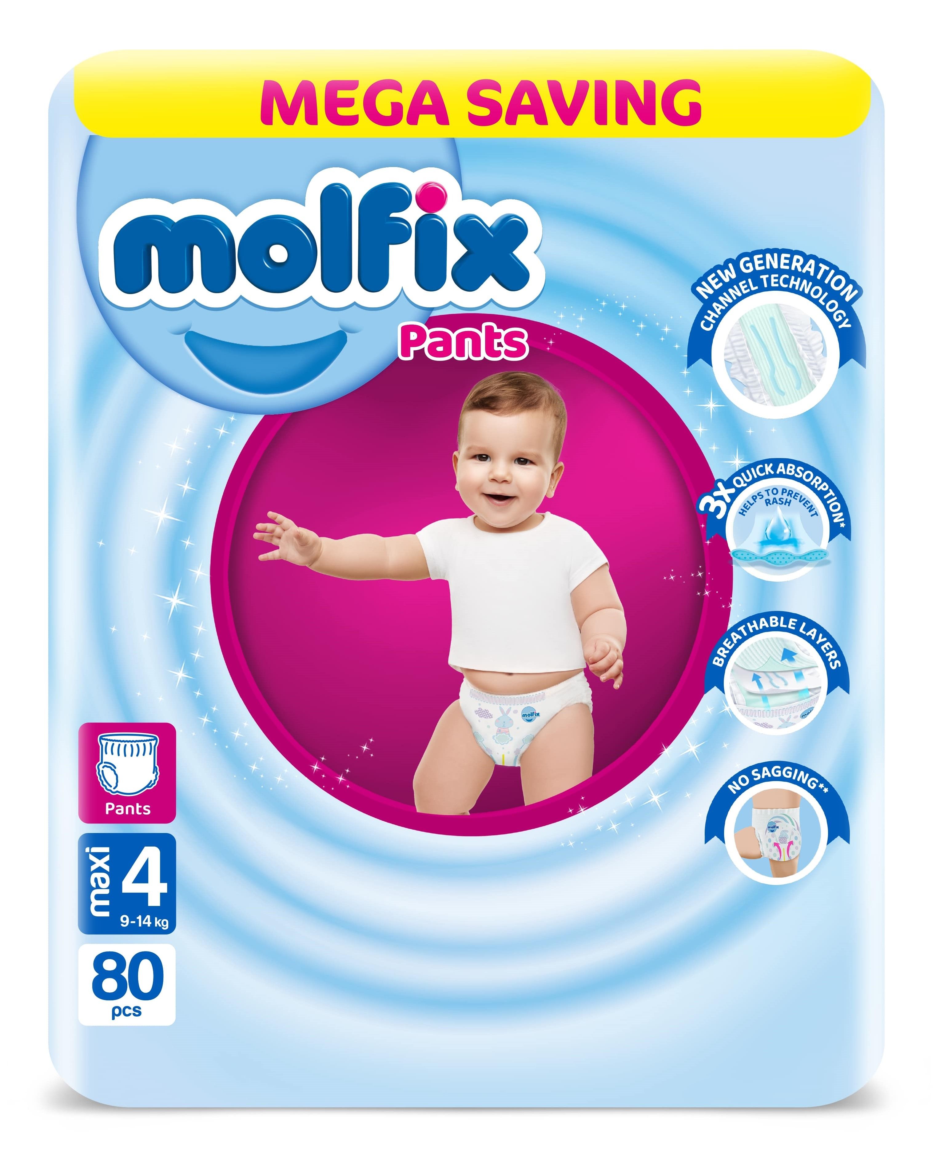 Buy Molfix Maxi Mega Diapers Pants Size 4, 80 Pieces Online in Egypt ...