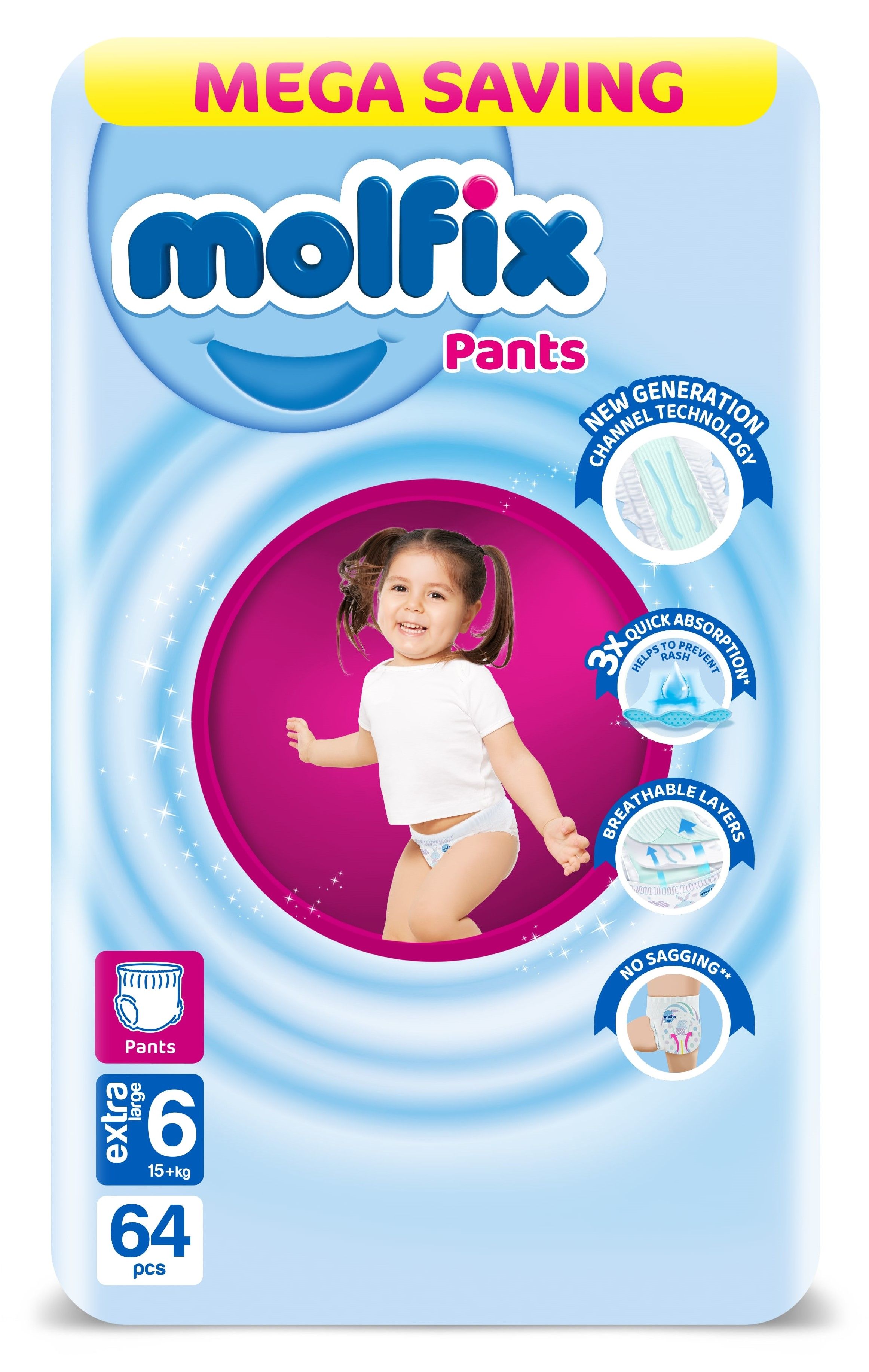 Buy Molfix Mega Diapers Pants Size 6 XL, 64 pieces Online in Egypt ...
