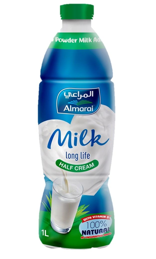 Buy Almarai Plain Milk Bottle Half Cream 1L Online in Egypt | Talabat Egypt