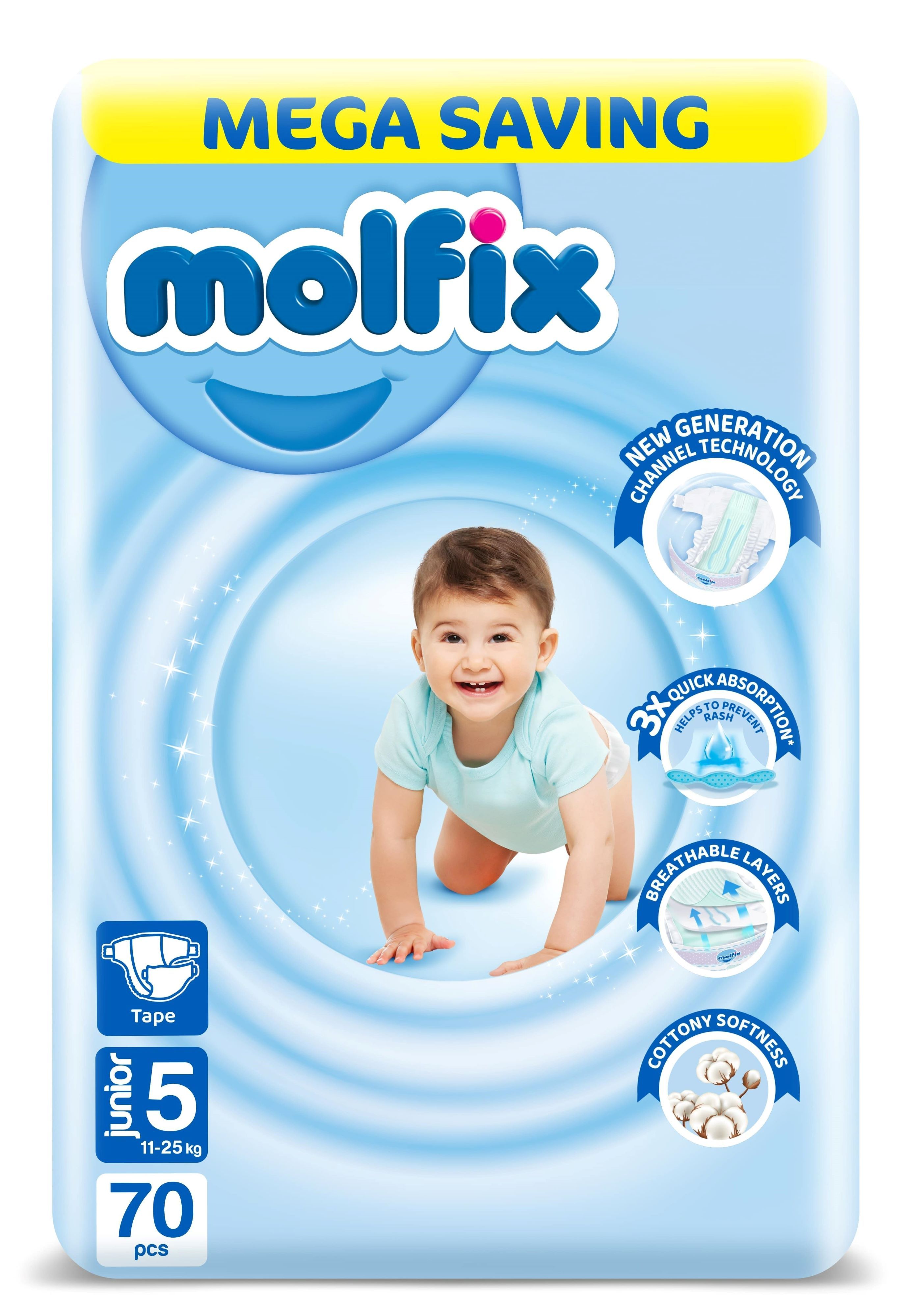 Buy Molfix Baby Diapers Mega Pack Junior Size 5 70 Pieces Online in ...