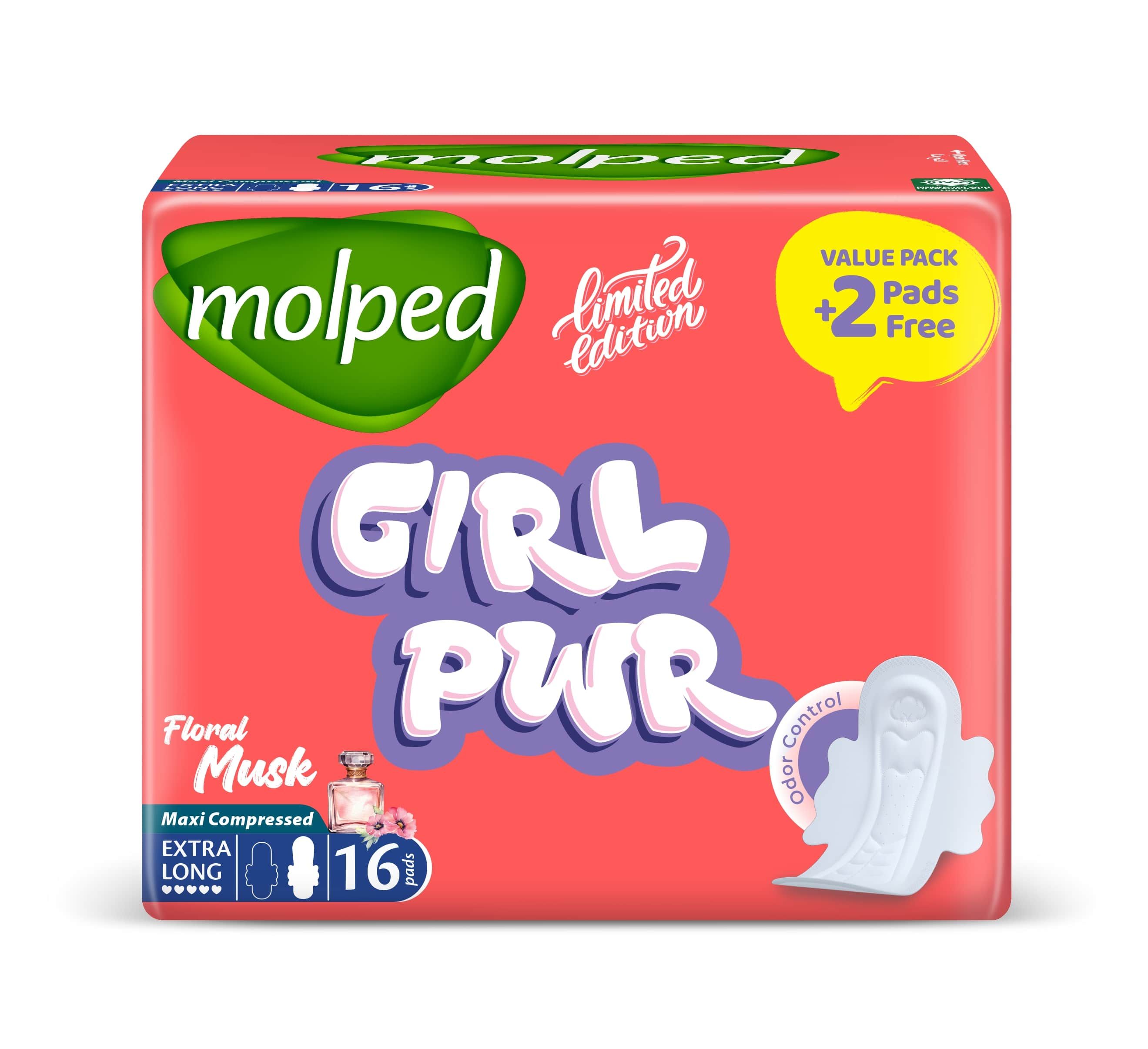 Buy Molped Extra Hygiene Extra Long With Floral Musk, 14+2 Pads Online ...