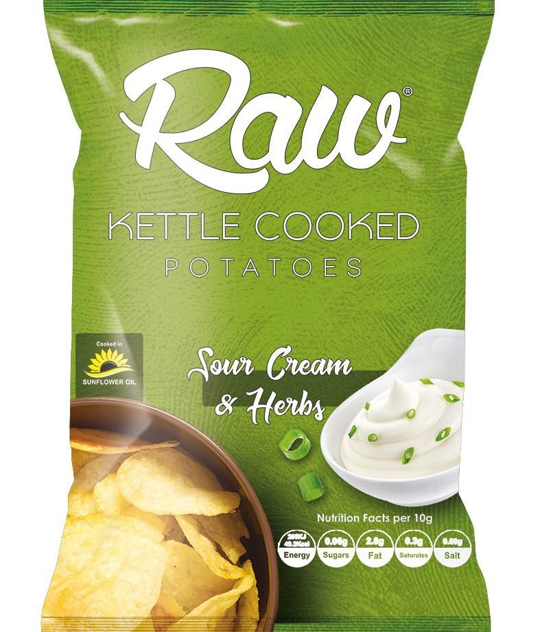 Buy Raw Sour Cream & Herbs Kettle Cooked Potatos, 40-50g Online in ...