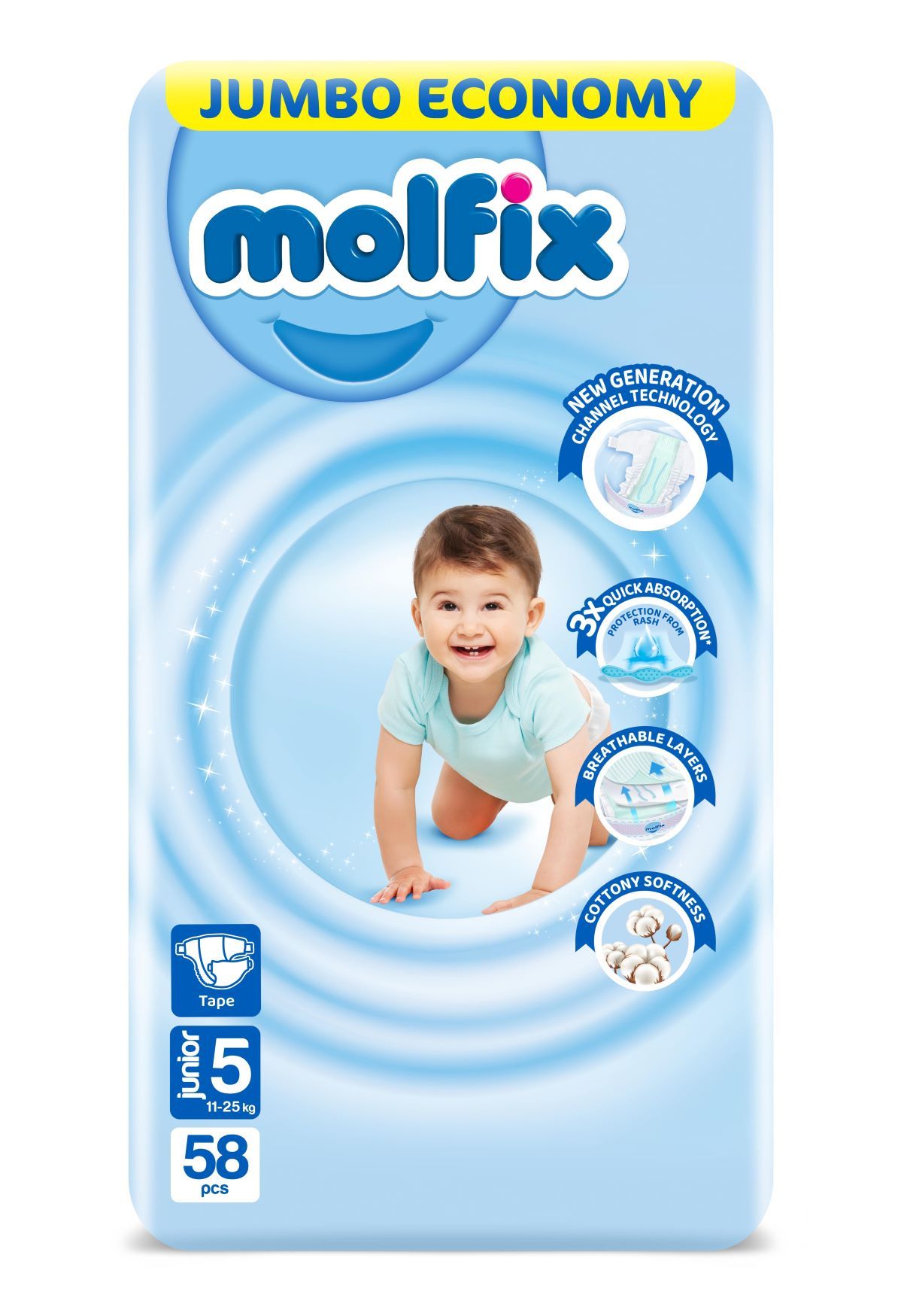 Buy Molfix Junior Diapers Size 5, 58 Pieces Online in Egypt | Talabat Egypt