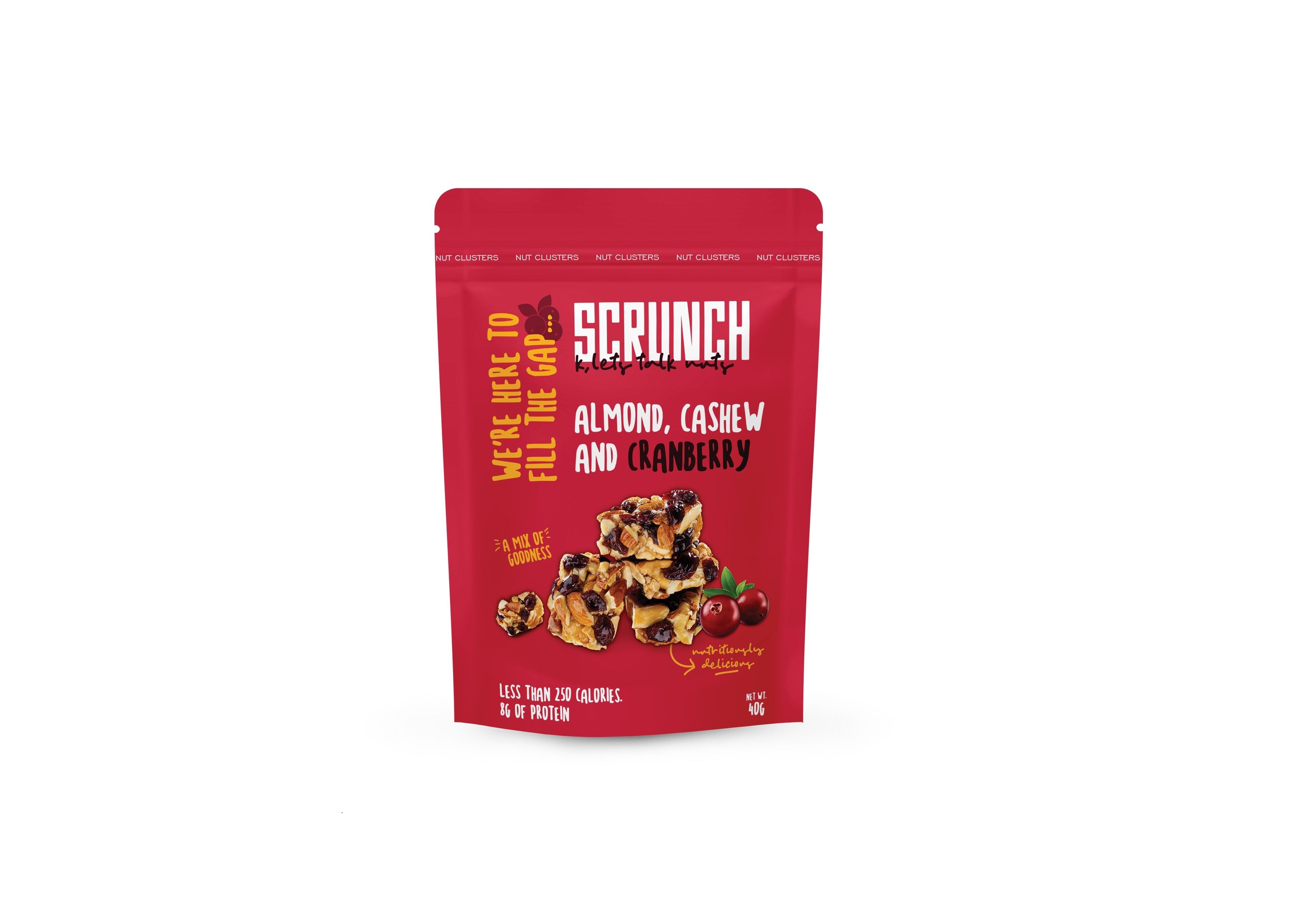 Buy Scrunch Almond Cashew Cranberry Clusters - 40 gm Online in Egypt | Talabat Egypt
