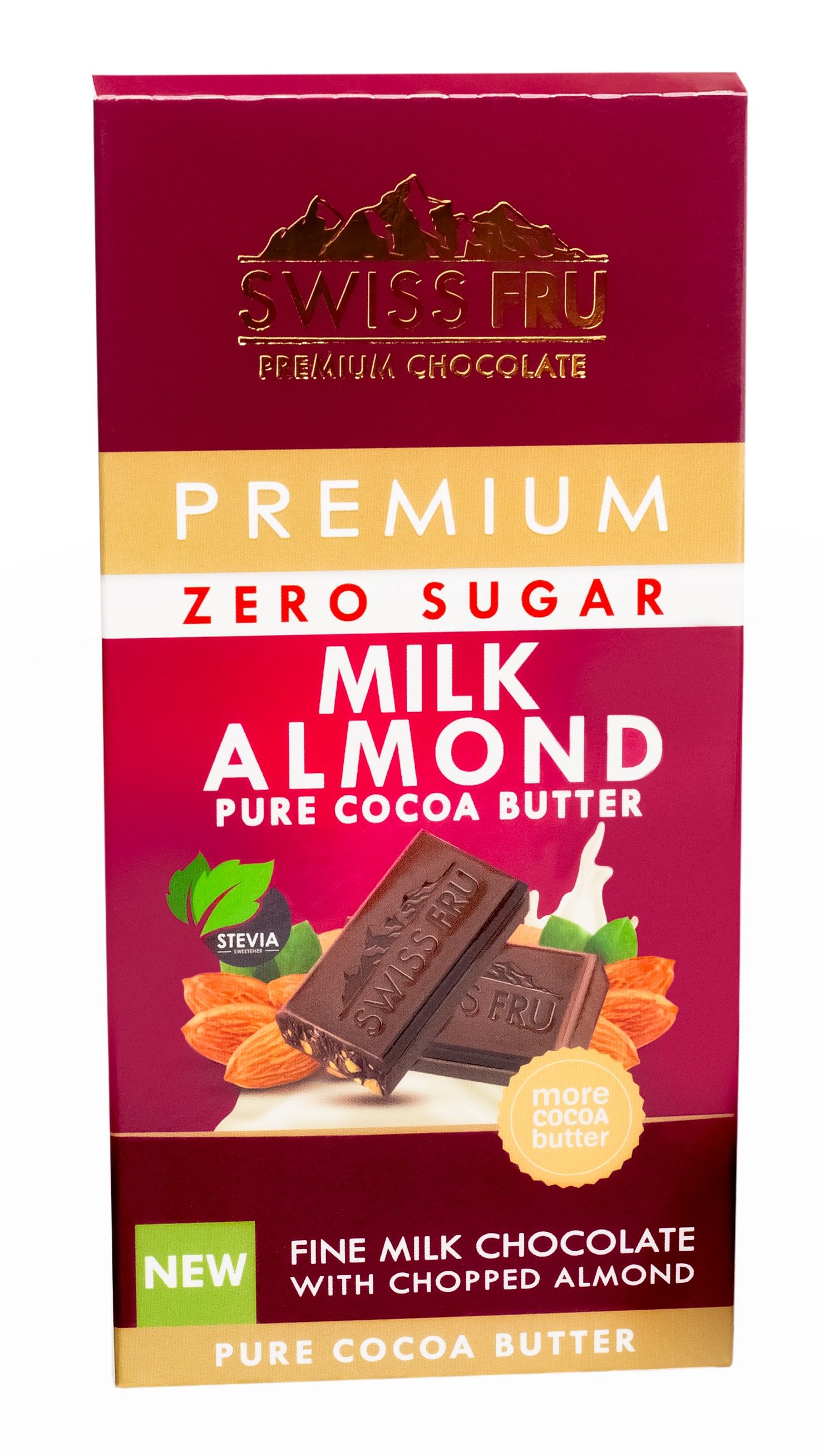Buy Swiss Fru Zero Sugar Milk Chocolate with Almonds, 80g Online in ...