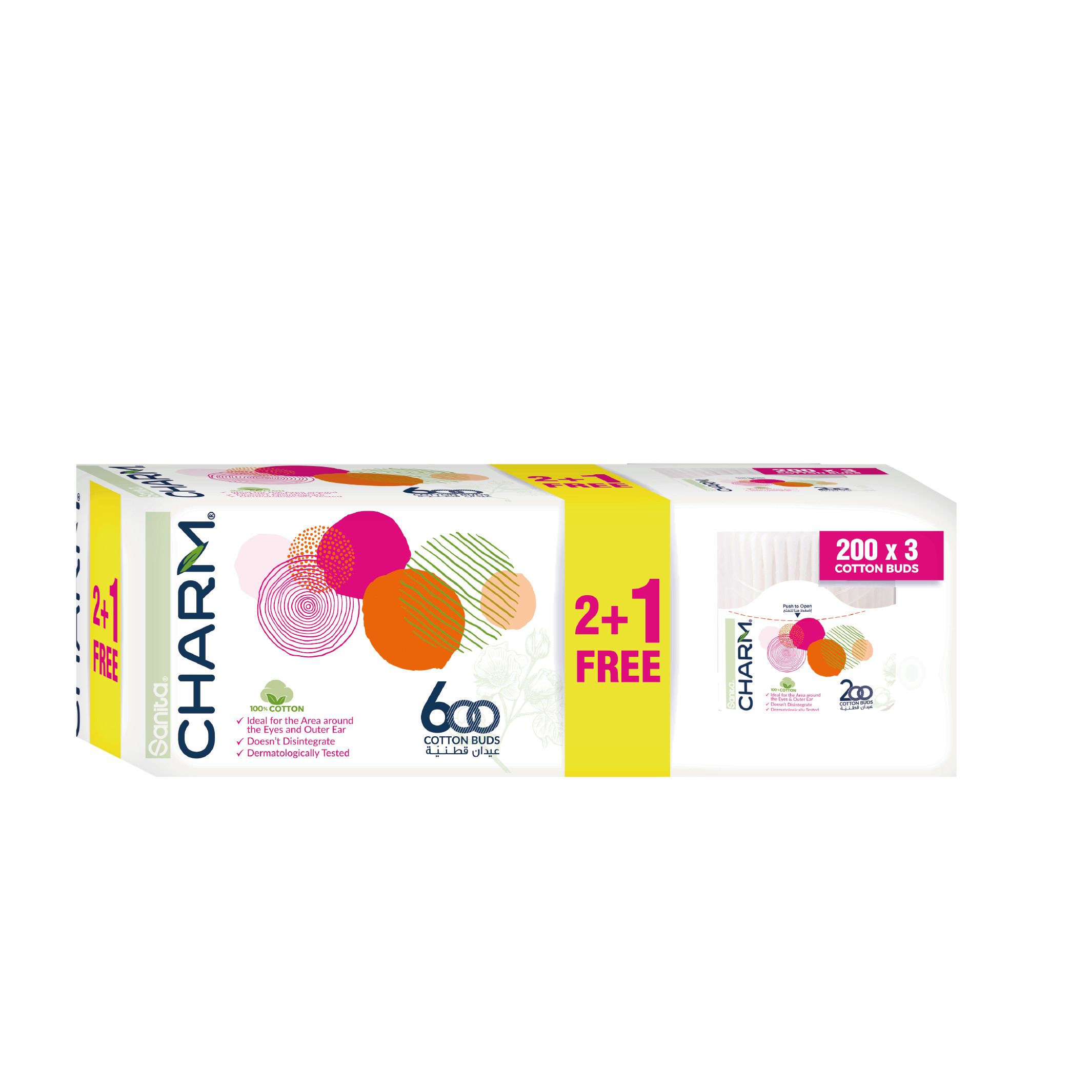 Buy Sanita Charm 100% Cotton Buds, 200 Buds (2+1 Free) Online in Kuwait ...