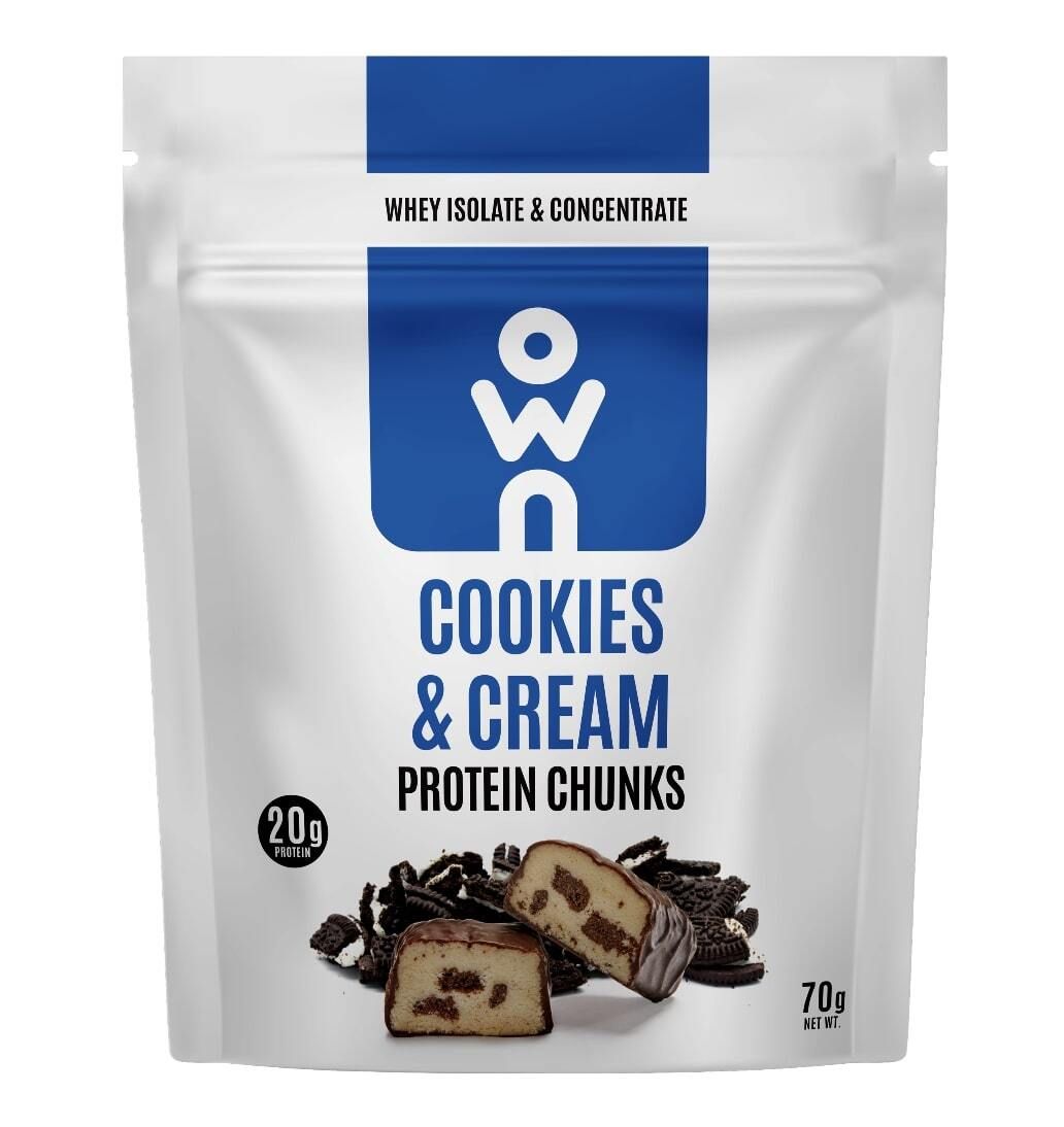 Buy OWN Cookies & Cream Protein Chunks 70 Gm Online in Egypt | Talabat ...