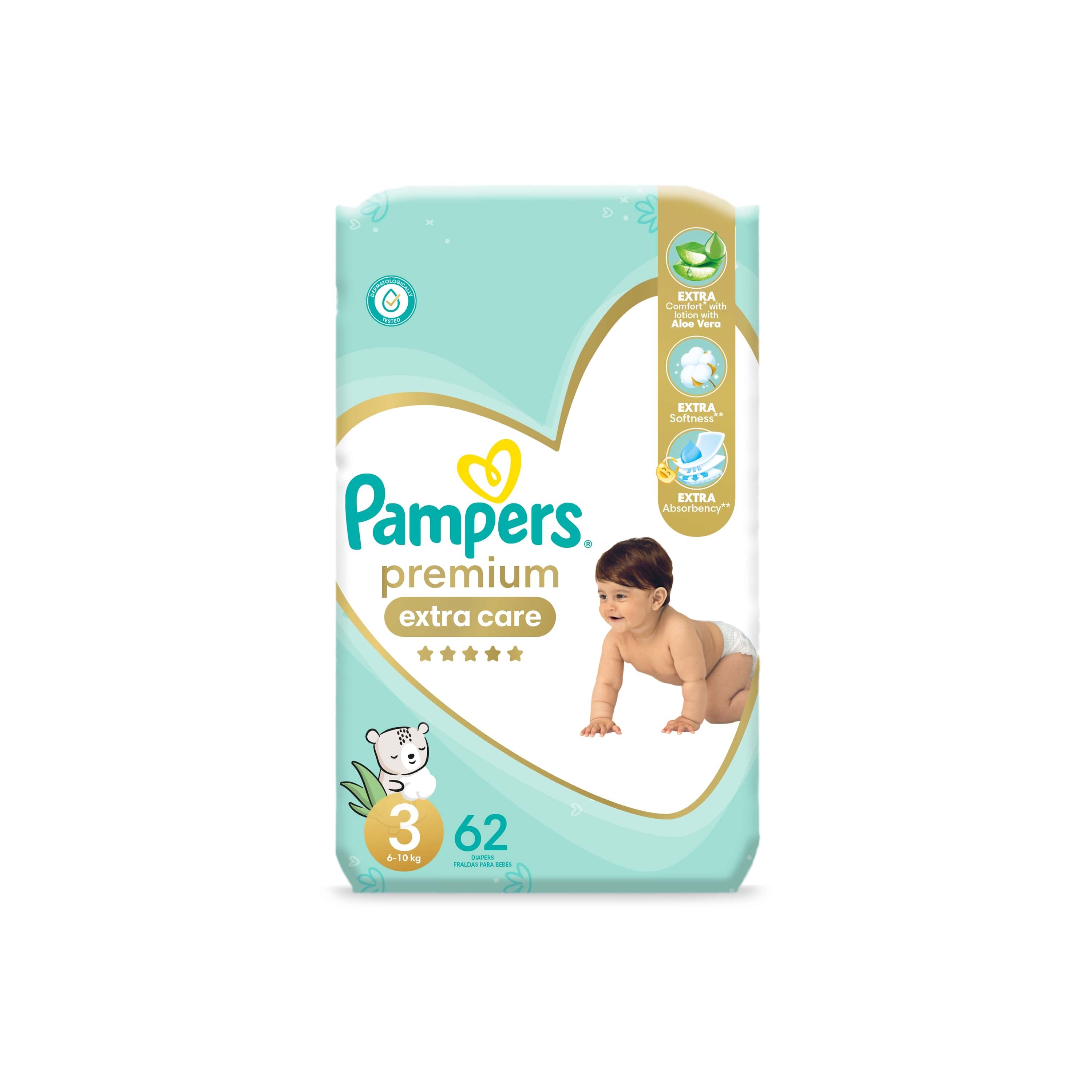 Buy Pampers Premium Care Extra Care Diapers, Size 3, 62 Diapers Online ...