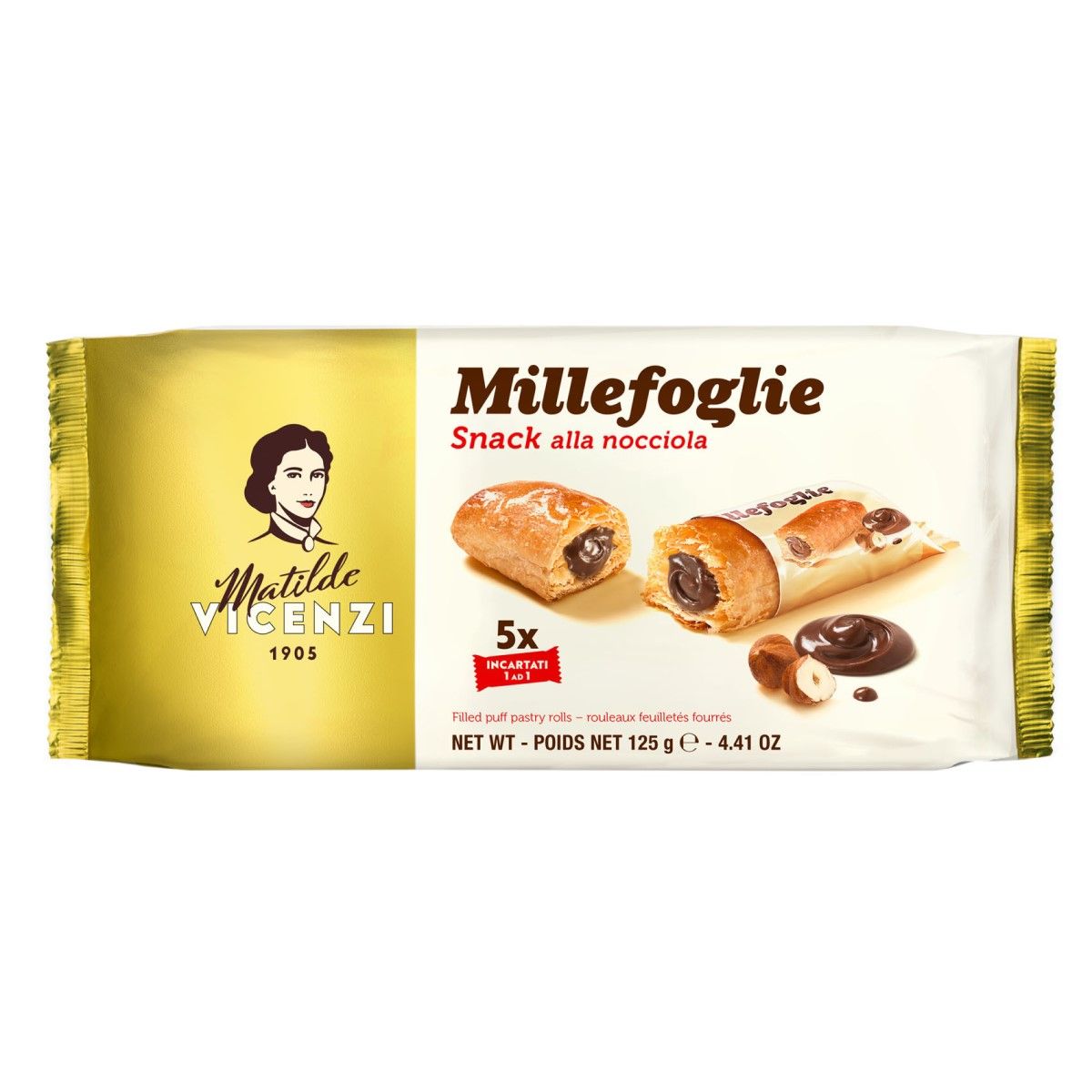 Buy Vicenzi Millefoglie Hazelnut Cream Filled Puff Pastry Rolls, 125g ...