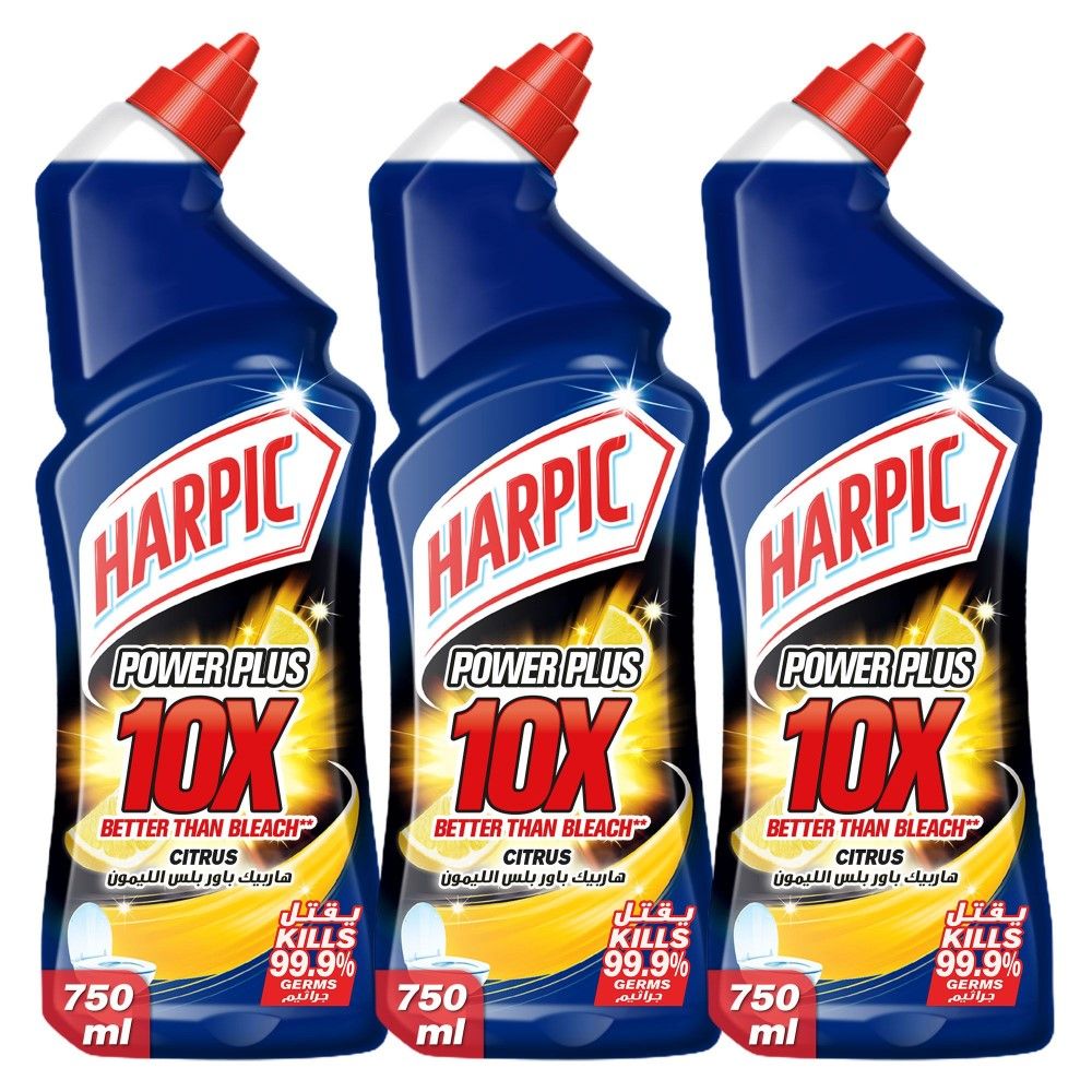 Buy Harpic Power Plus 10X Citrus Disinfectant Toilet Cleaner, 2+1x750ml Online in Bahrain ...