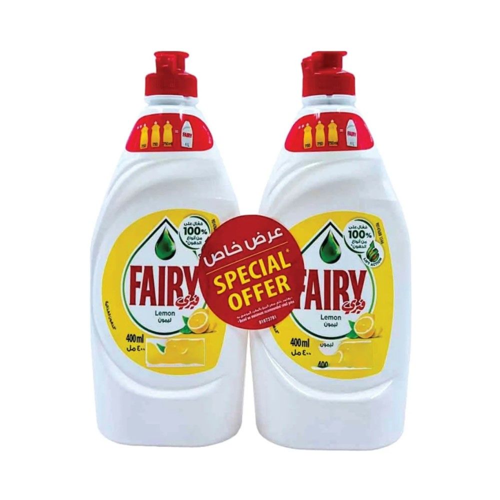 Buy Fairy Lemon Dishwashing Liquid, 2x400ml Online in Bahrain | Talabat ...