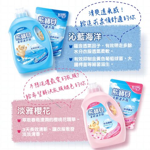 【熊寶貝】沁藍海洋香柔軟護衣精補充包 1.84L 台湾交货 | 食物熊猫