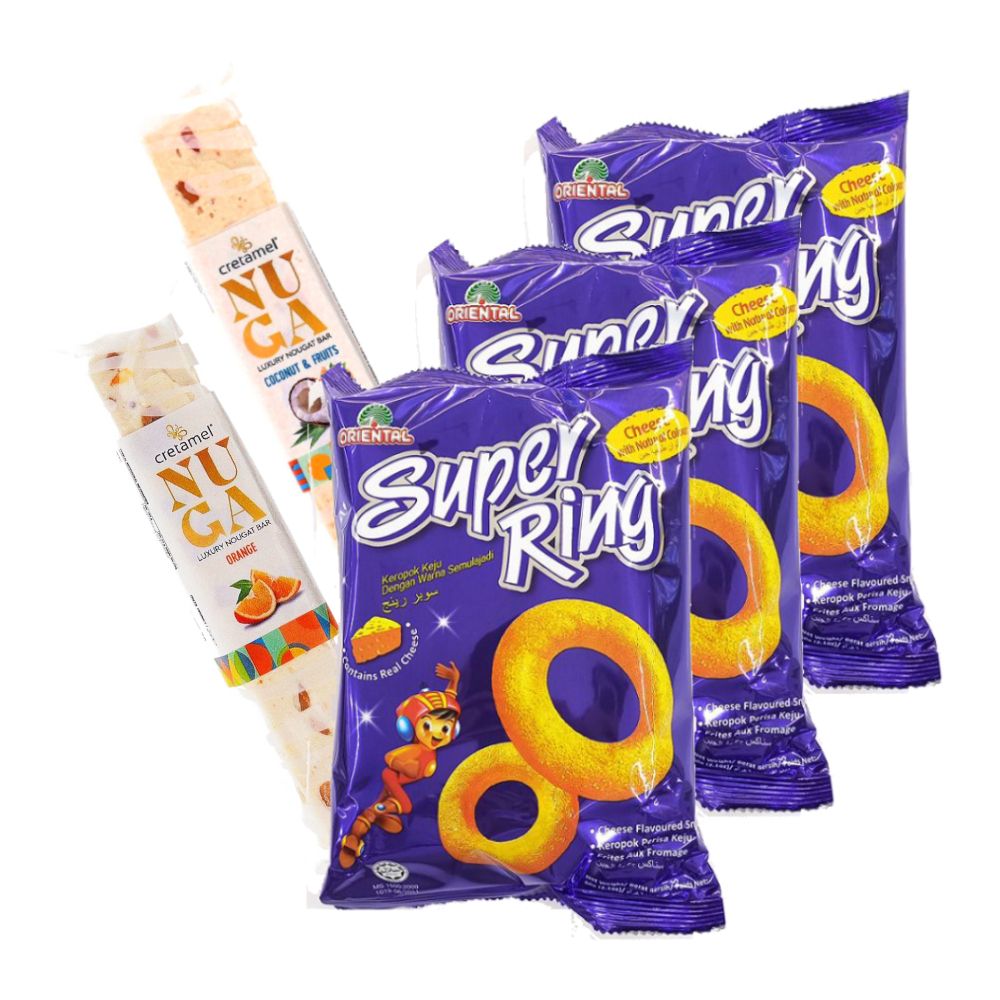 اشترِ Oriental Super Ring Cheese Flavoured Snack 60g x 3 + Cretamel Nuga Luxury Nougat Bar ...
