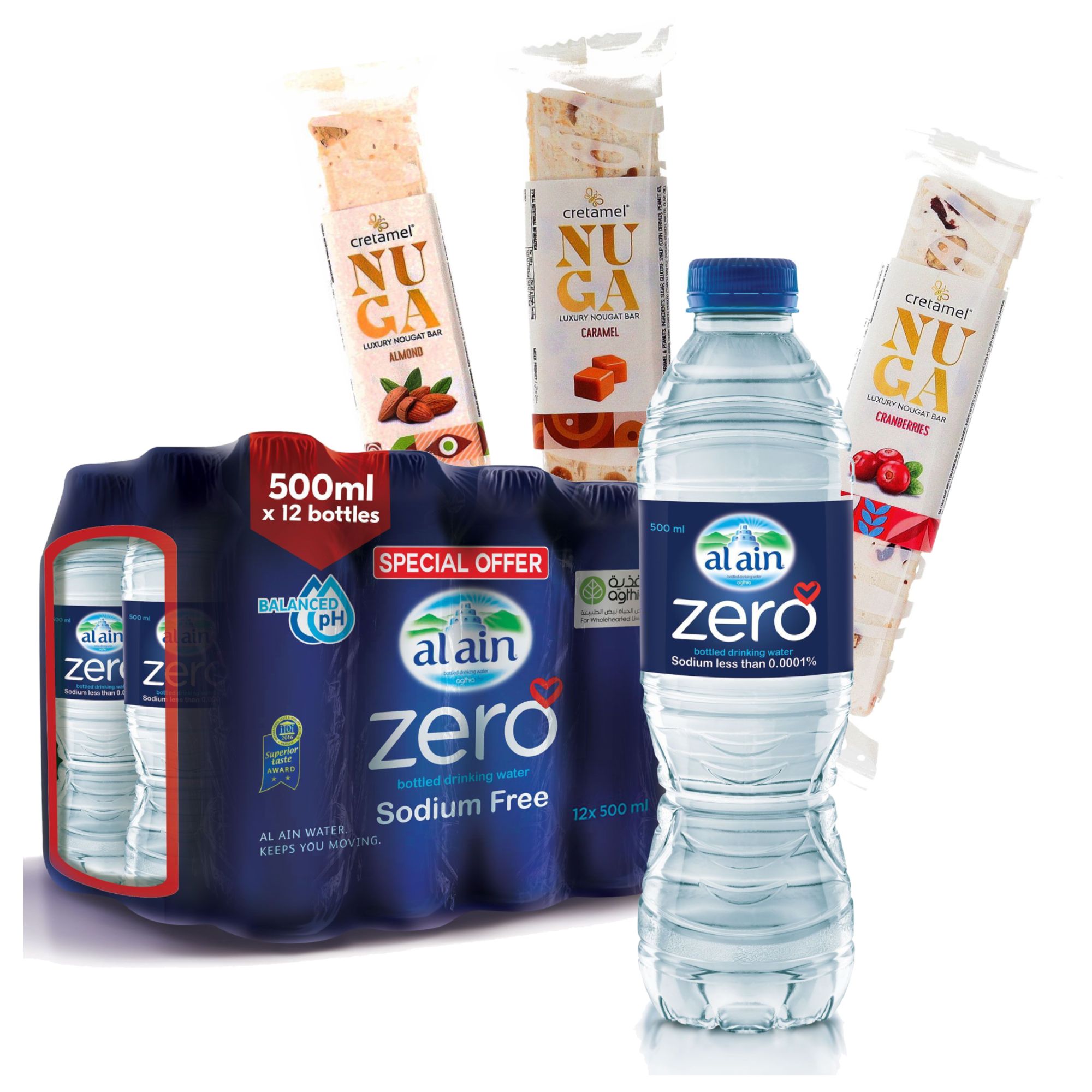 اشترِ Al Ain Zero Drinking Water 500 ml x 12 + Cretamel Nuga Luxury ...