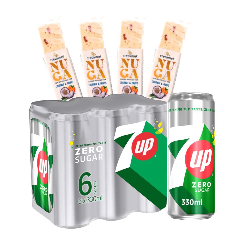 اشترِ 7 Up Free Soft Drink 330 ml x 6 + Cretamel Nuga Luxury Nougat Bar with Coconut & Fruits ...
