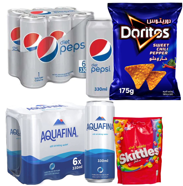 Buy Pepsi Diet 330ml x 6 + Aquafina 330ml x 6 + Doritos Sweet Chilli ...
