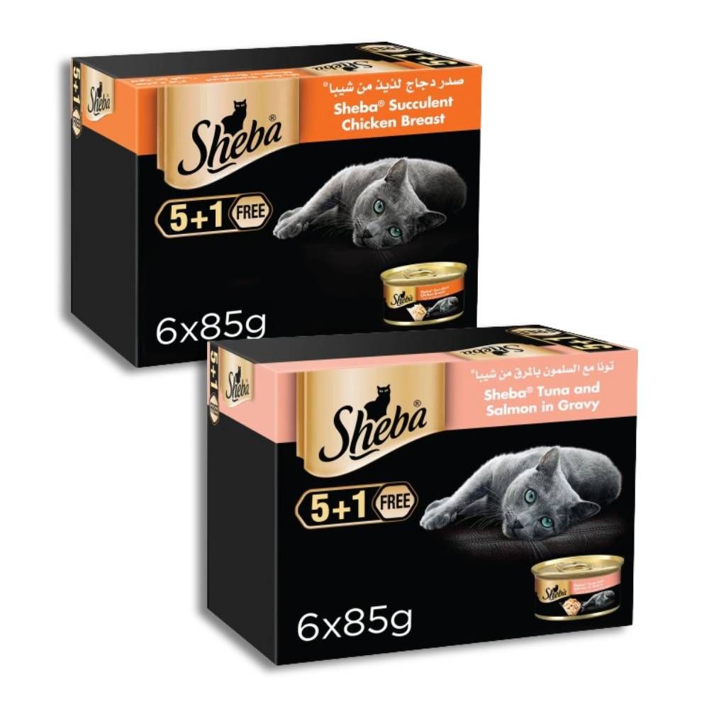 اشترِ Sheba Succulent Chicken Breast Cat Food 85g x 6 + Sheba Flaked Tuna Topped with Salmon 85g ...