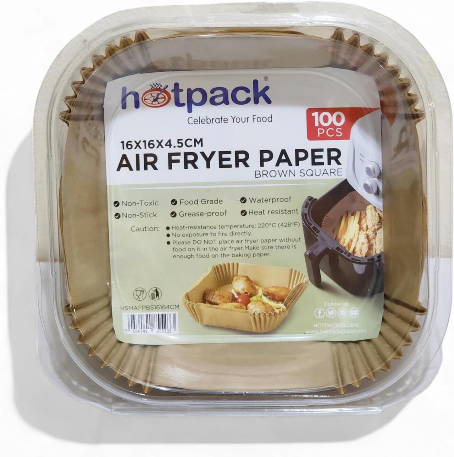 Buy Hotpack Air Fryer Paper Brown Square Liners, 16x16x4.5cm, 100 ...