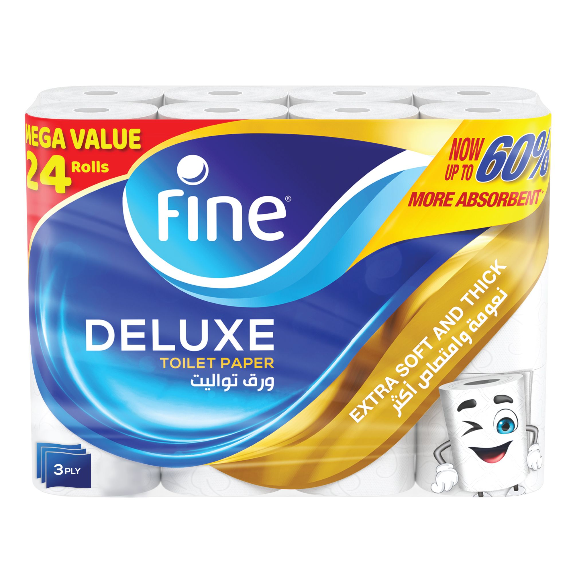 Buy Fine Deluxe Toilet Paper Tissue Roll 3 Ply, 140 Sheets, 24 Rolls Online in Oman | Talabat Oman