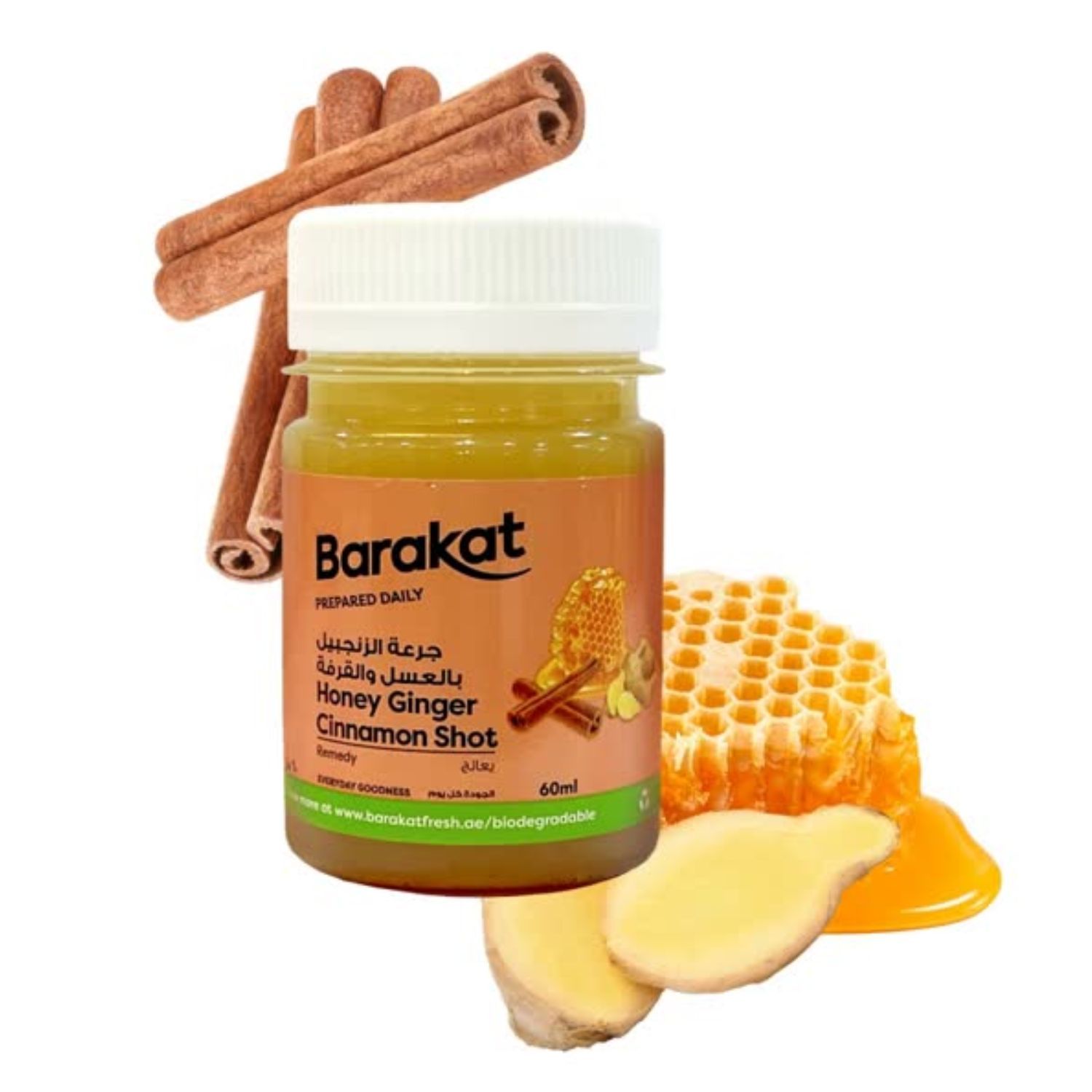 Buy Barakat Honey Ginger Cinnamon Shot, 60ml Online in UAE | Talabat UAE