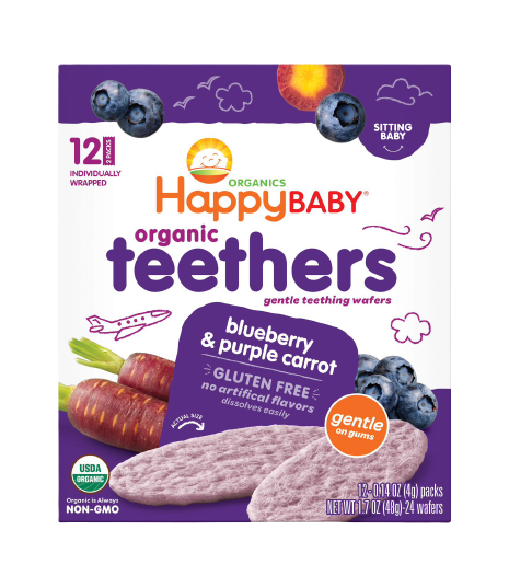 Buy Happy Baby Stage 1 Organic Teething Wafers, Blueberry, Purple ...