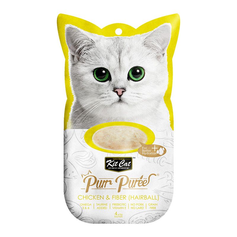 Buy Kit Cat Puree Chicken & Fiber (Hairball) 15 g x 4 Online in UAE ...