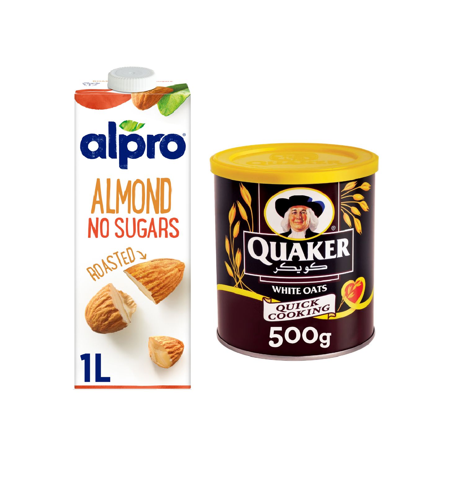 Buy Alpro Roasted Almond Unsweetened 1 L + Quaker White Oats 500 g ...