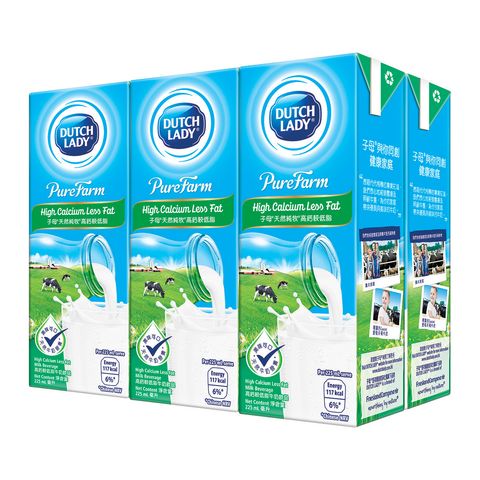 Dutch Lady Pure Farm High Calcium Less Fat Milk Beverage 225ml x 6 (The new and old packaging ...