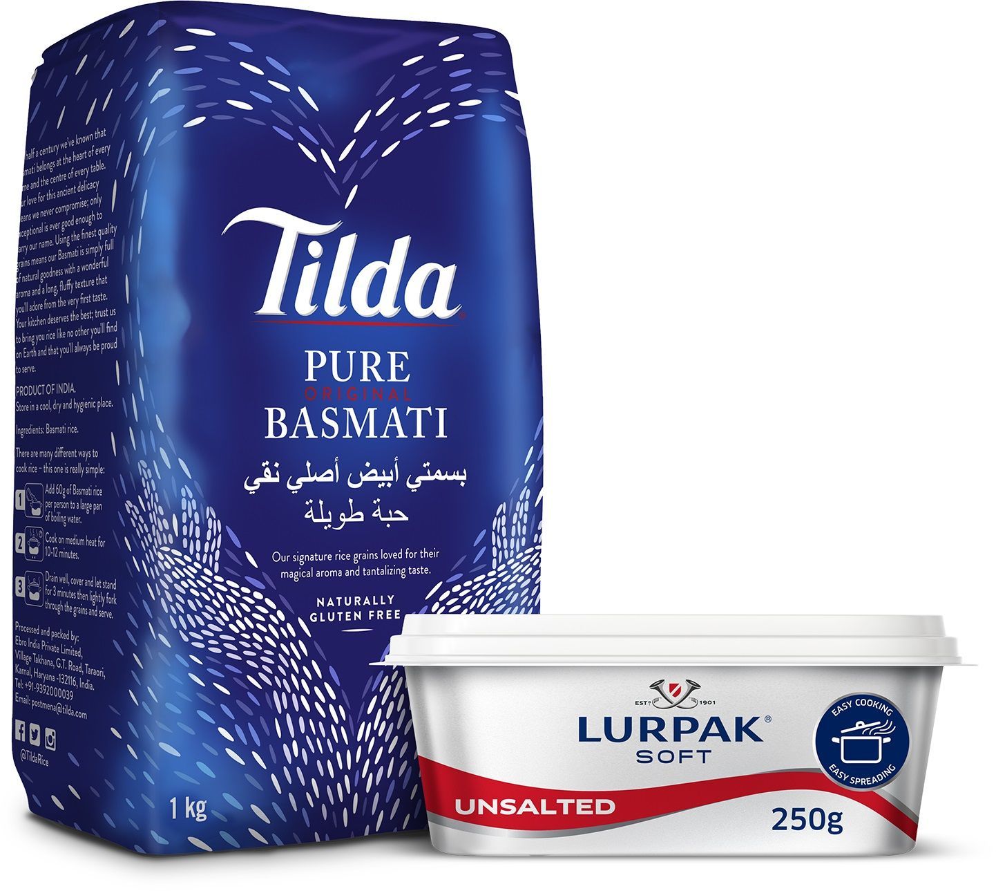 Buy Lurpak Unsalted Spreadable Butter 250g + Tilda Pure Orginal Basmati Rice 1kg Online in UAE ...