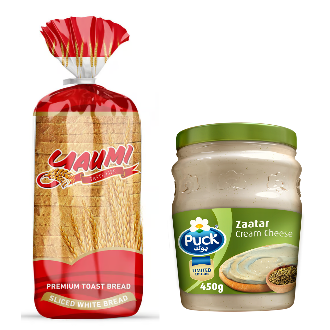 Buy Puck Cream Cheese Zaatar Spread Jar 450g + FREE Yaumi White Bread ...