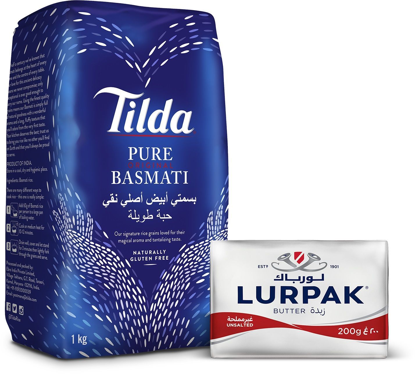 Buy Lurpak Unsalted Butter Block 200g + Tilda Pure Orginal Basmati Rice ...