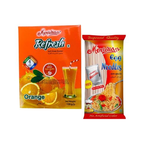 Meridian Refresh Soft Drink Powder Orange 120g & Meridian Egg Noodles 130g Combo delivery in ...