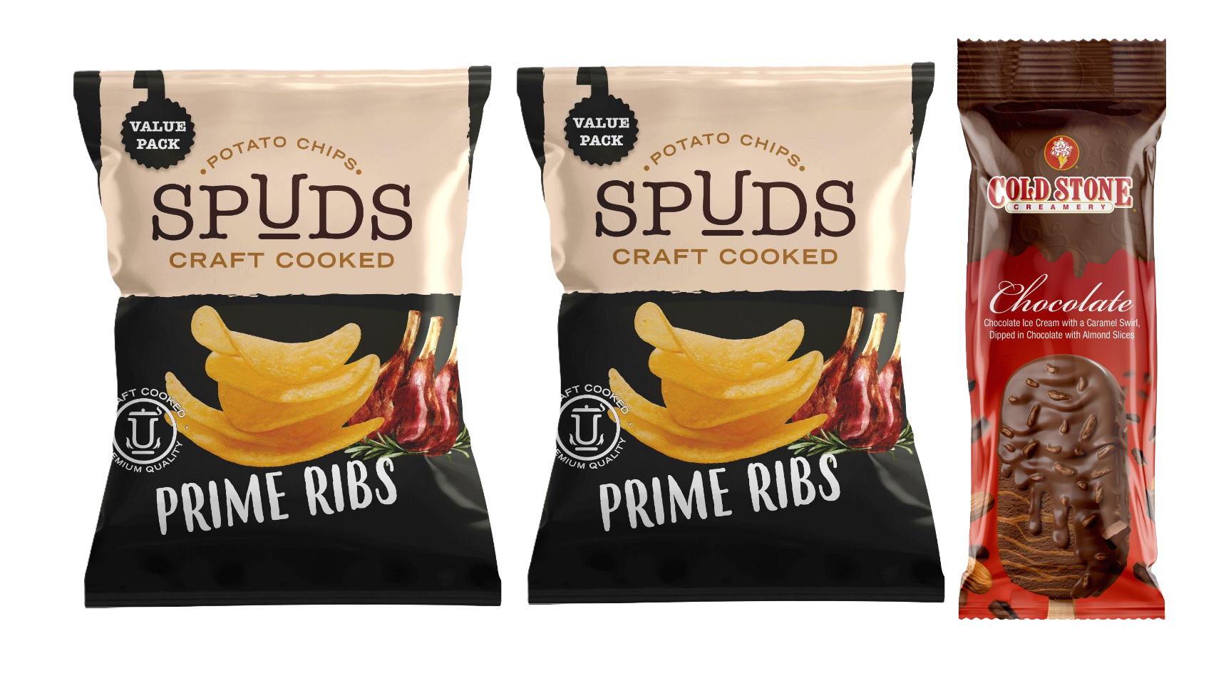 Buy Spuds Craft Cooked Prime Ribs 66-76 Gm x2 + Cold Stone Caramel ...