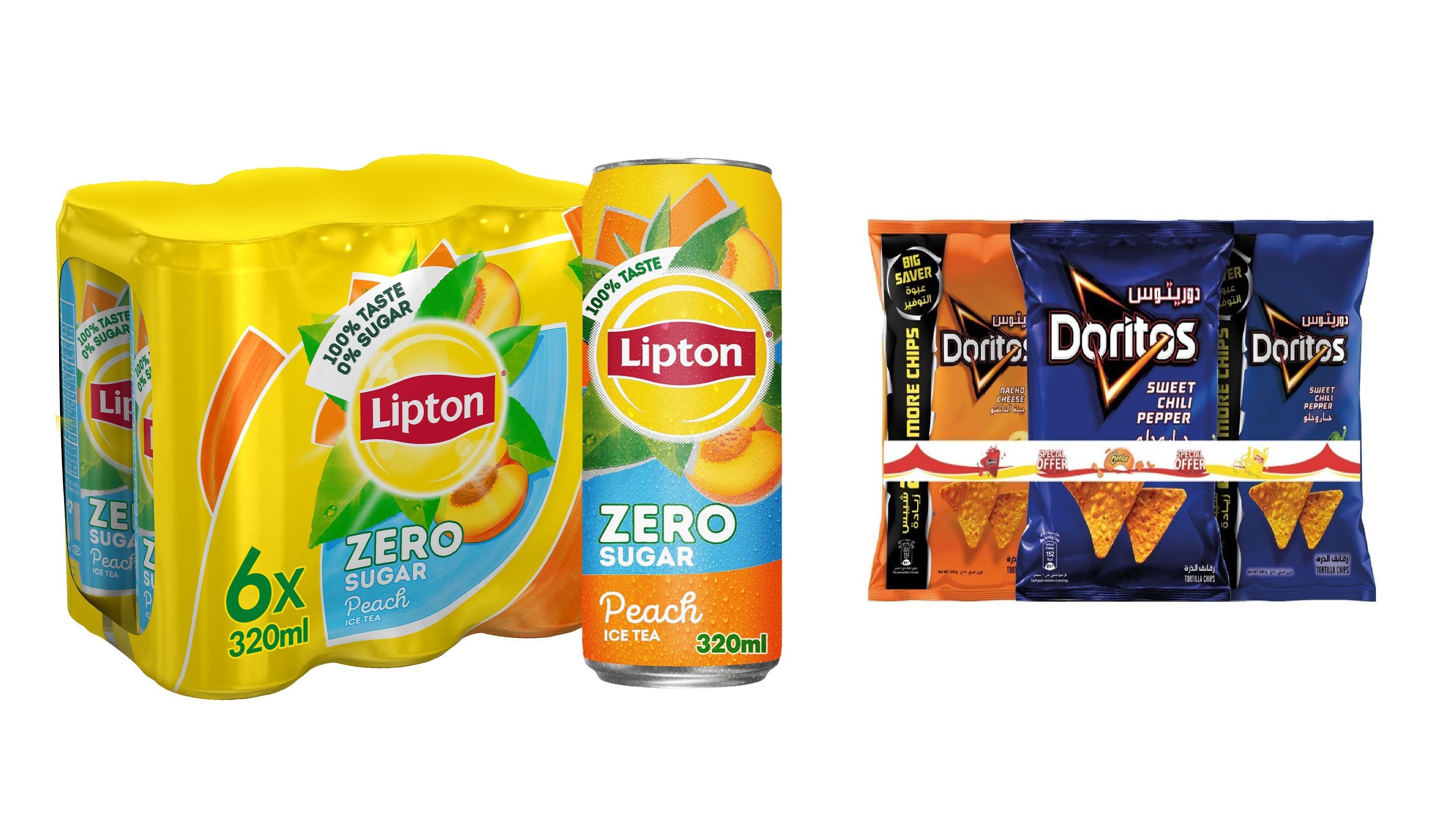 Buy Lipton Zero Sugar Peach Ice Tea, 320ml, Pack of 6 + Doritos Chips ...