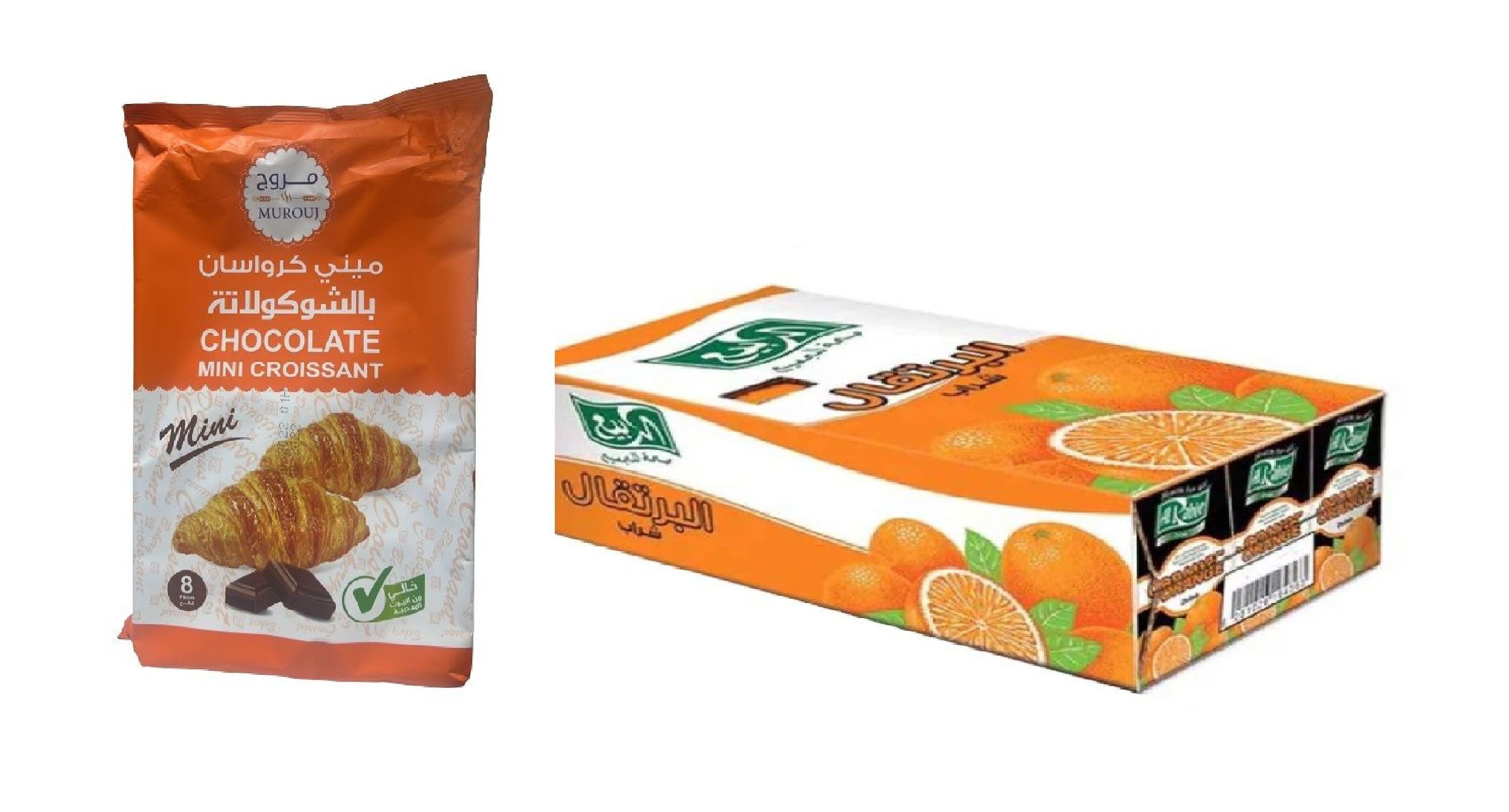 Buy Murouj Mini Croissant Chocolate, 240g + Al Rabie Orange Drink 21 X ...