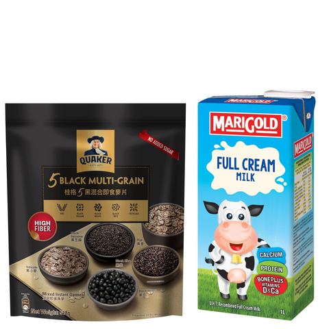 Quaker 5 Black Multigrain 518g x Marigold Full Cream UHT Milk 1L Bundle ...