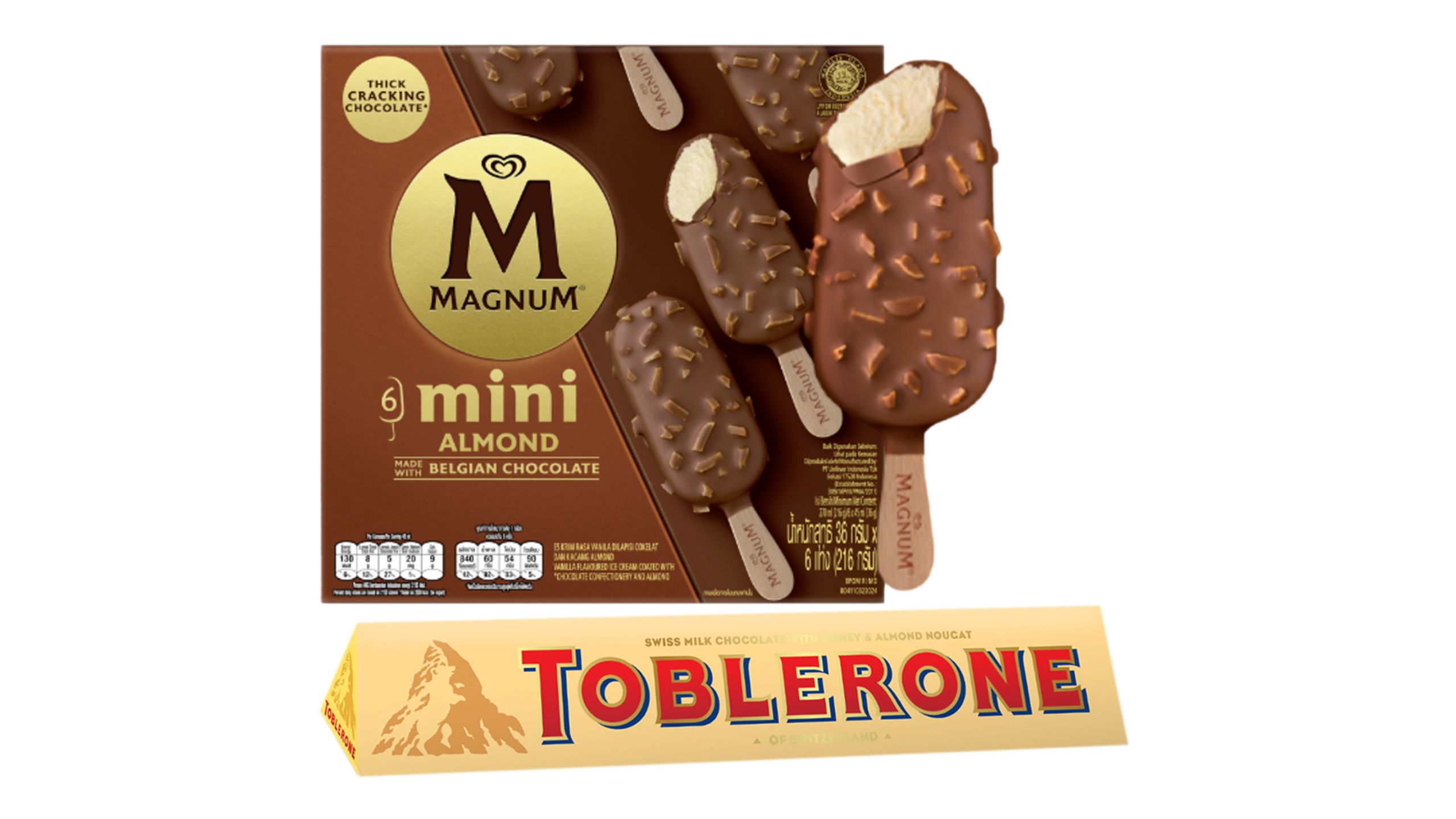 Magnum Minis Almond Ice Cream Stick and Toblerone Swiss Milk Chocolate ...