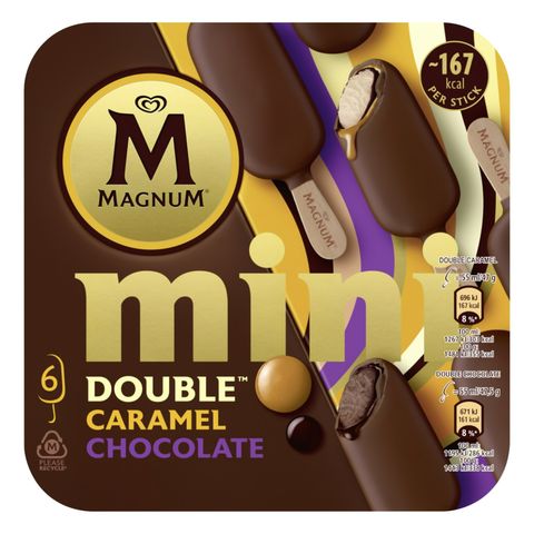 Magnum Mini Double Caramel Chocolate Ice Cream Multipack 6 x 55ml ...