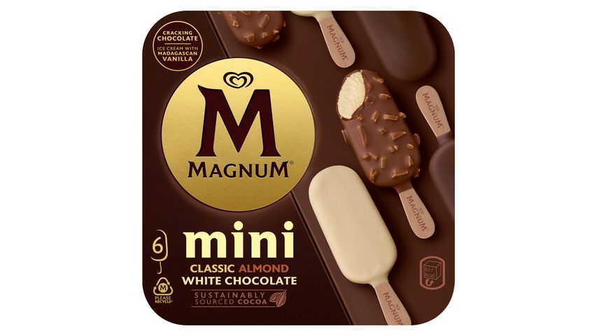 Magnum Mini Classic Almond White Ice Cream Multipack 6pcs x 55ml ...