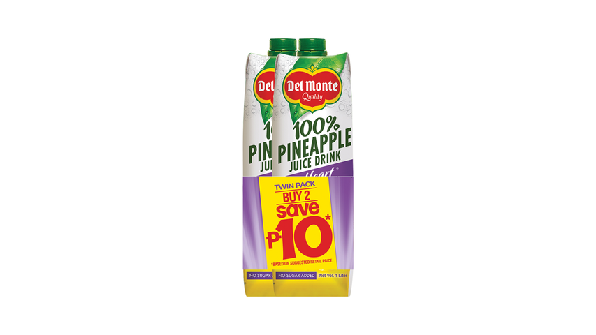 Del Monte Heart Smart 100% Pineapple Juice Drink Tetra Twin Pack 1L ...