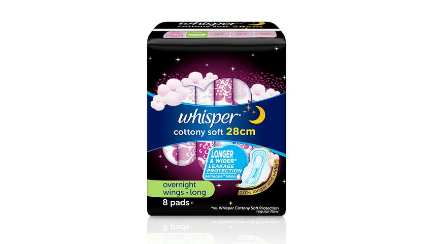 Whisper Cotton Clean Sanitary Napkin [Overnight] Long Wings 8s delivery ...