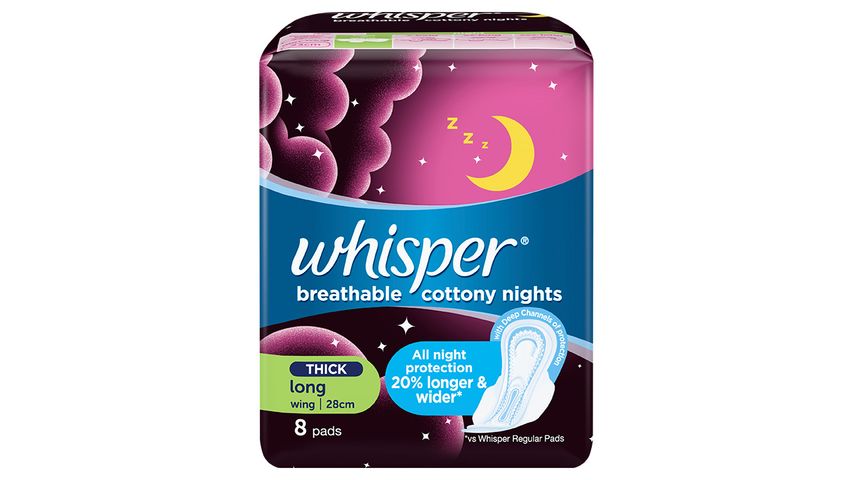 Whisper Cotton Clean Sanitary Napkin [Overnight] Long Wings 8s delivery ...