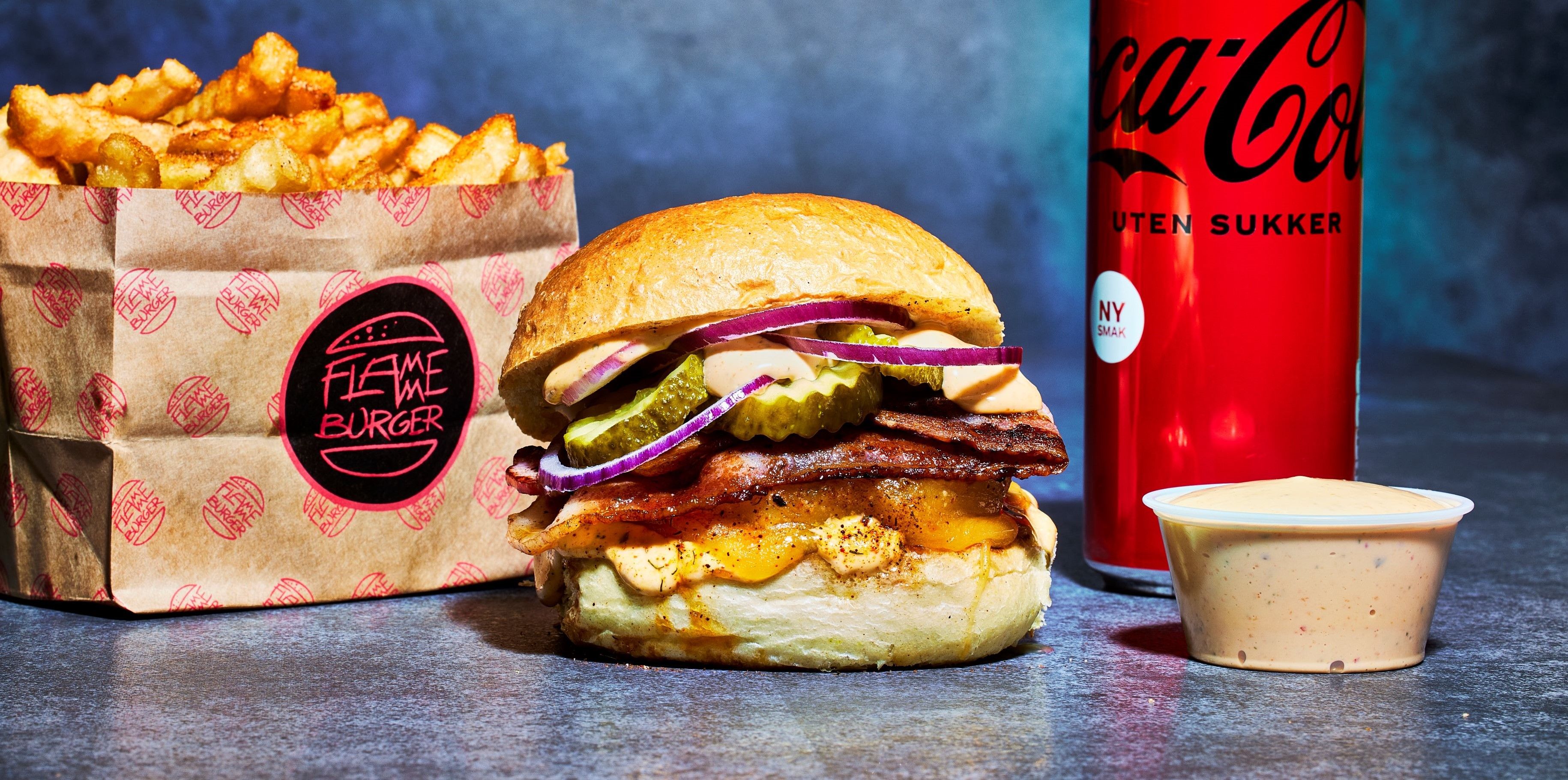 Take away fra Flamme Burger Frogner i Oslo med foodora-levering, meny