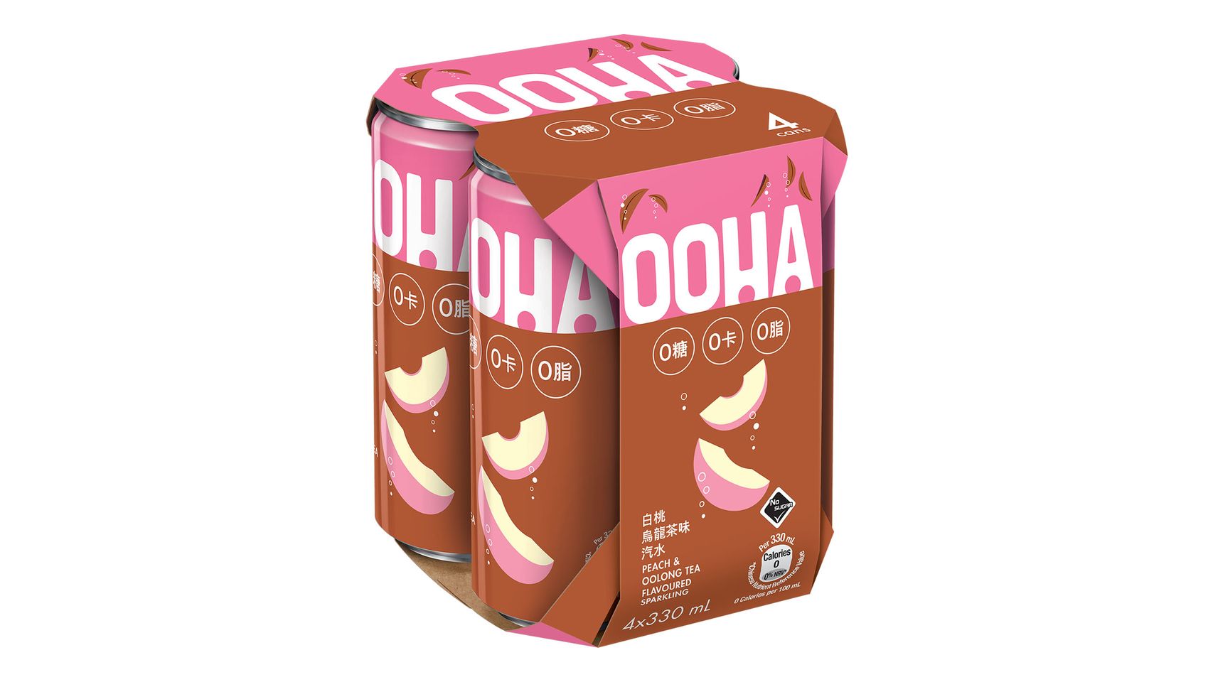 OOHA - Sparkling Beverage (Peach & Oolong Tea Flavoured) 330ml x 4 ...