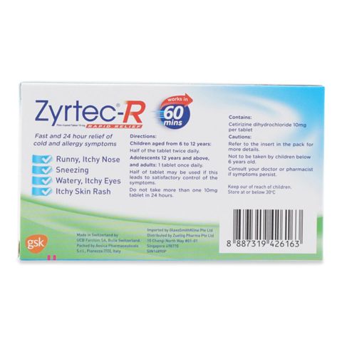 Zyrtec-R Rapid Relief Film-coated Tablet 10s delivery near you in ...