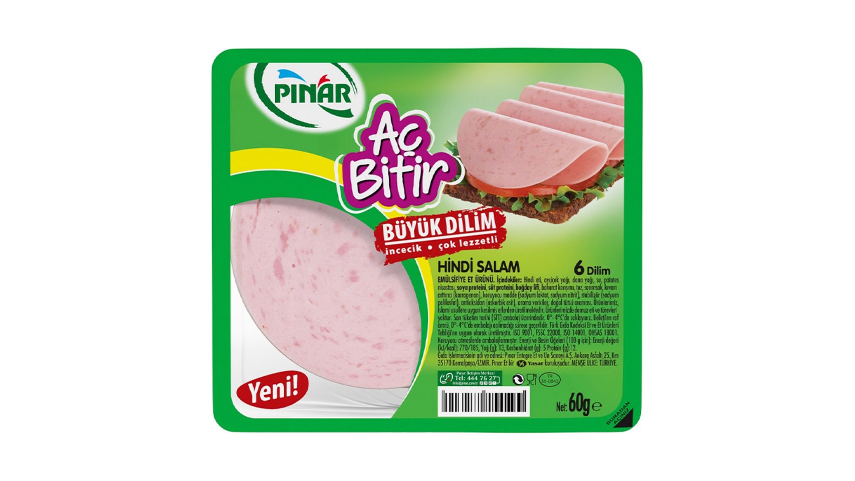 Pınar Aç Bitir Büyük Dilim Hindi Salam 60 g - yemeksepeti.com